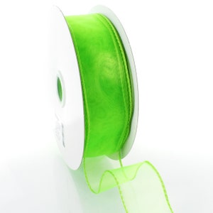 Neon Green Sheer Organza Wired Ribbon Florist #40 #9 2.5" 1.5" Wedding ...
