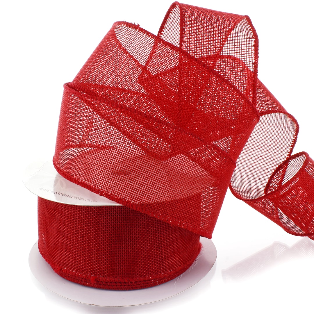 Red Wired Burlap Ribbon Florist #9 #40 1.5" 2.5" Door Wreaths Rustic ...