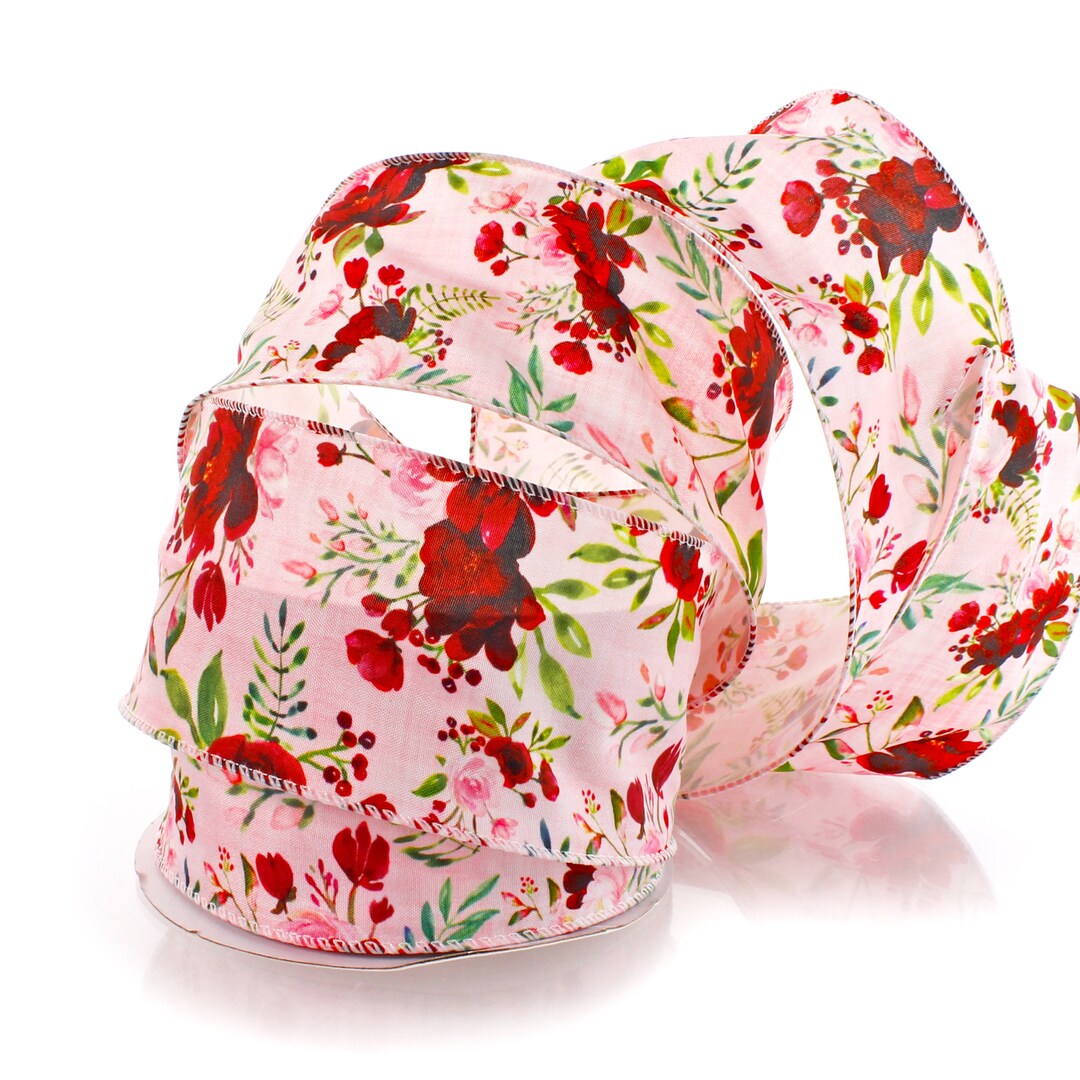 2 1/2 Inch Wired Ribbon Red Roses Floral Print Choose Length - Etsy