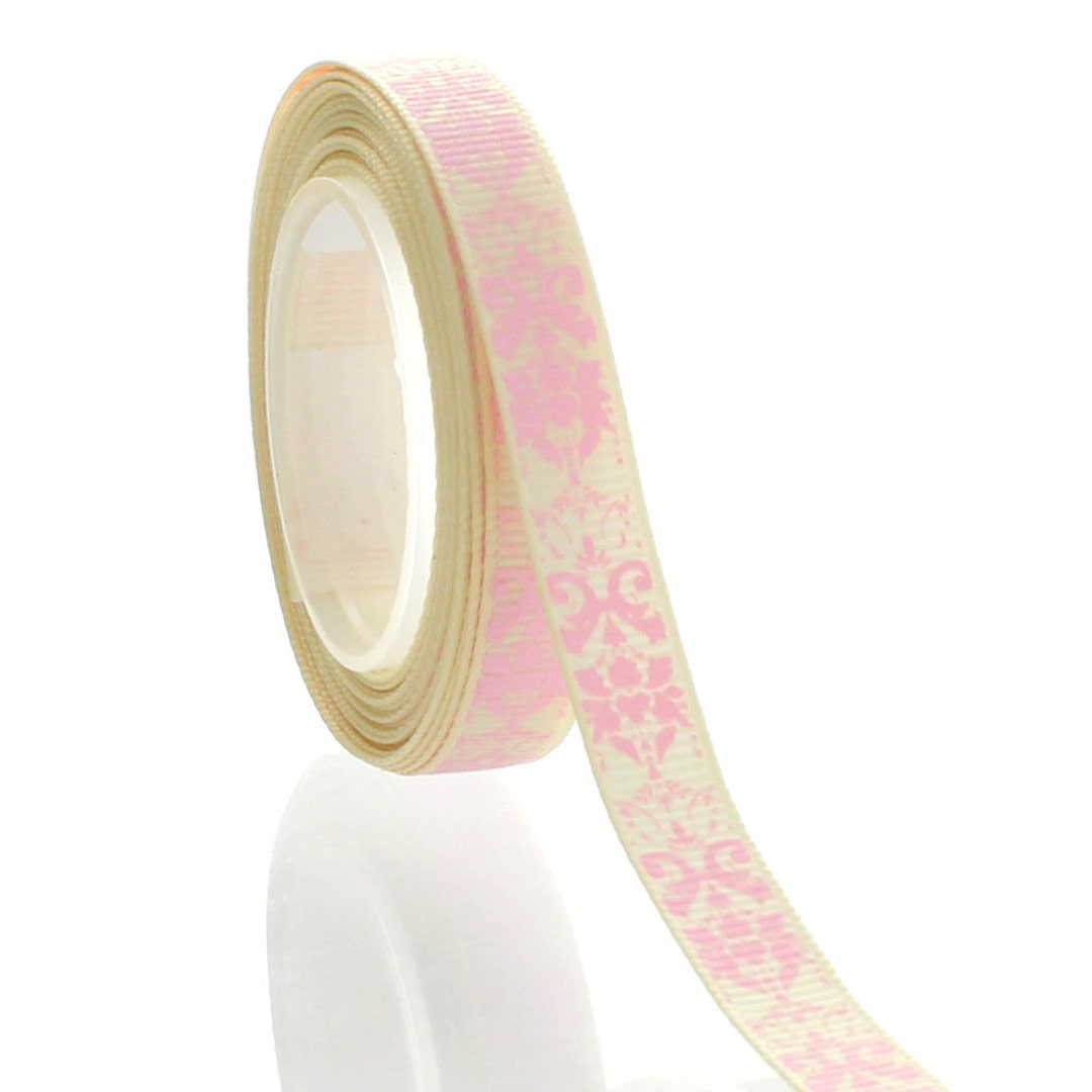 3/8" Ivory W/ Pink Damask Grosgrain Ribbon - Choose Length - Etsy