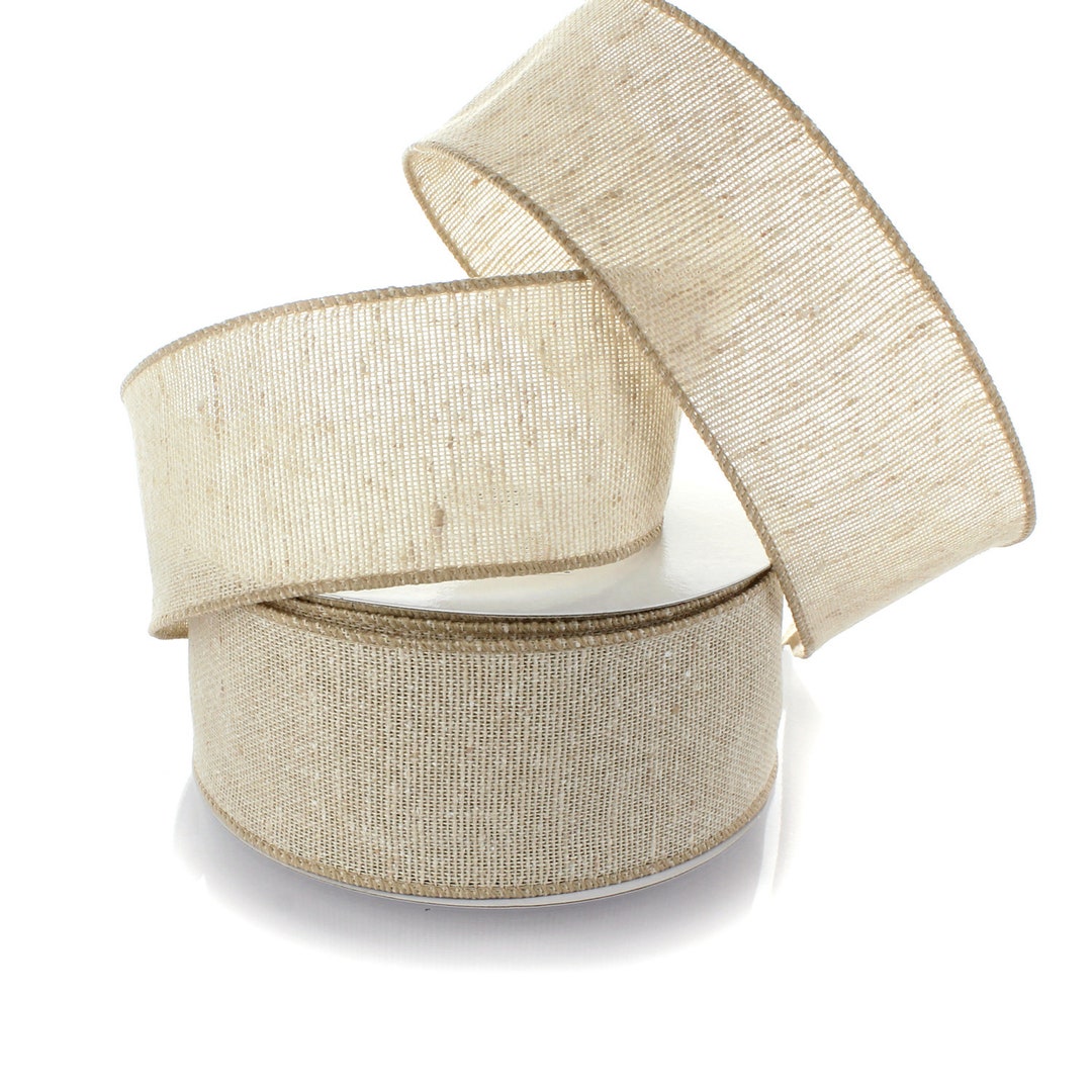 Khaki Wired Cotton Burlap Ribbon Florist #9 #40 1.5" 2.5" Door Wreaths ...