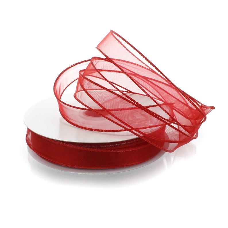 Red Sheer Organza Wired Ribbon #40 #9 2.5" 1.5" Wedding Floral Florist ...