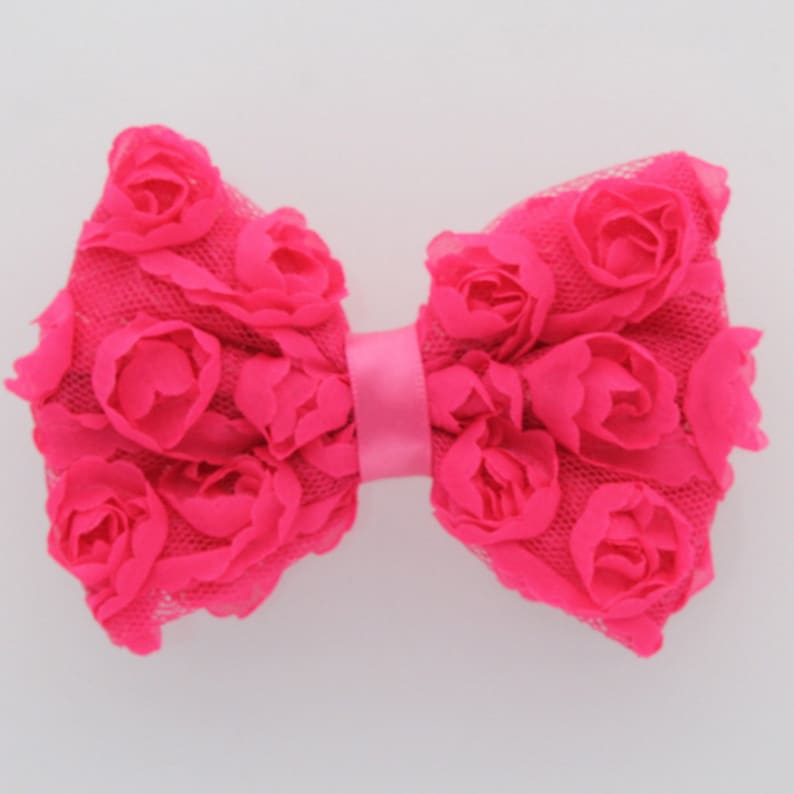 Hot Pink Shabby Rose Bow | Etsy