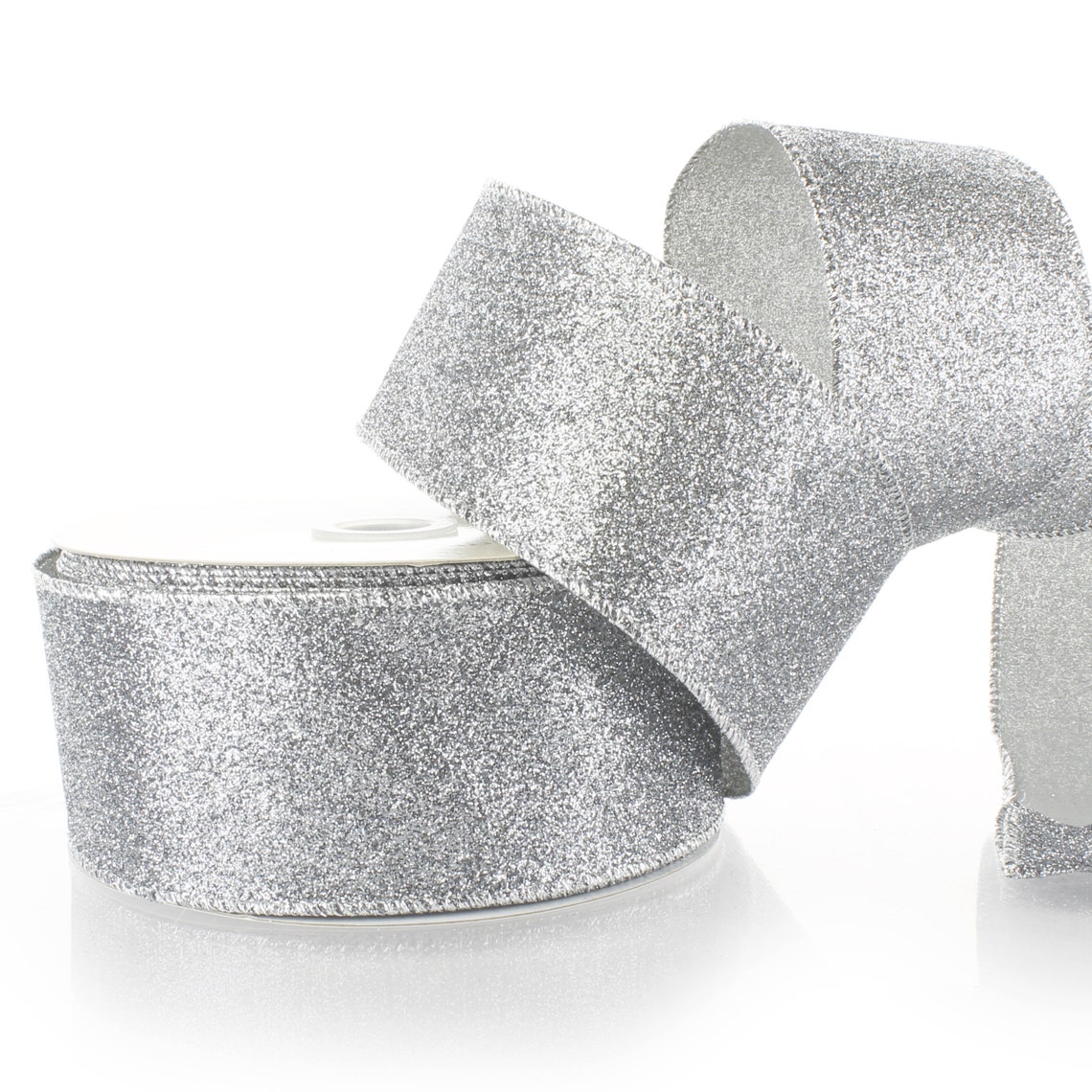 2 1/2 Wired Silver Glitter Ribbon Choose Length - Etsy