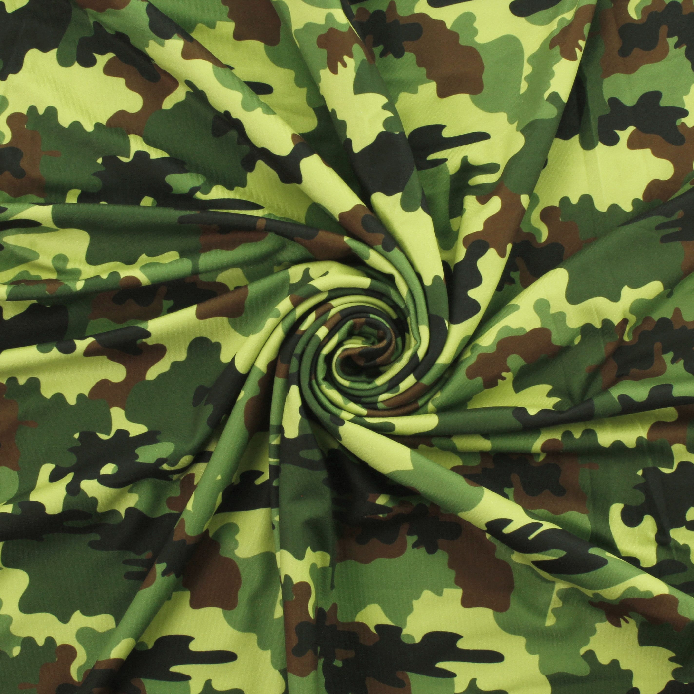 Green Camo DBP 4-way Stretch Fabric - Double Brushed Polyester by the 1 ...