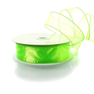 Neon Green Sheer Organza Wired Ribbon Florist #40 #9 2.5" 1.5" Wedding ...
