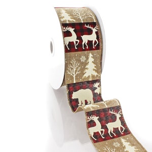 2 1/2" Wired Ribbon Buffalo Plaid Check Moose / Trees / Bear - Choose ...