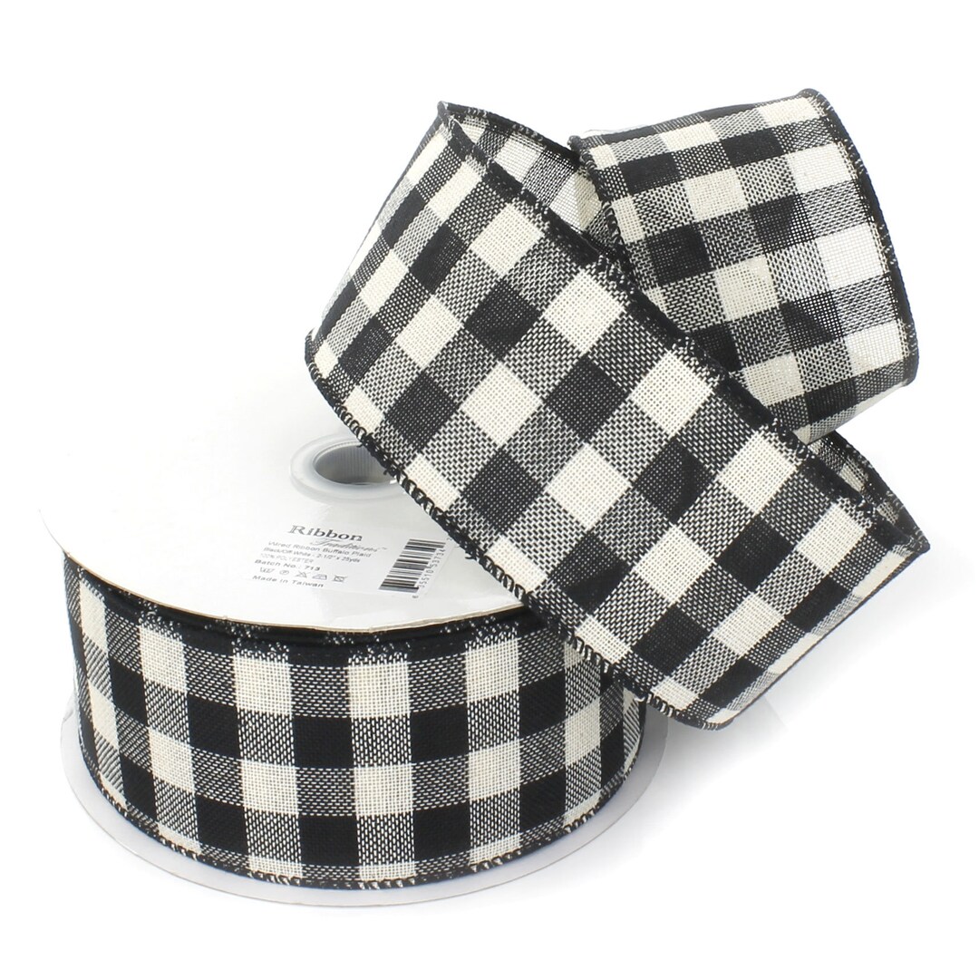 2 1/2" Wired Ribbon Buffalo Plaid Black/off-white - Choose Length - Etsy