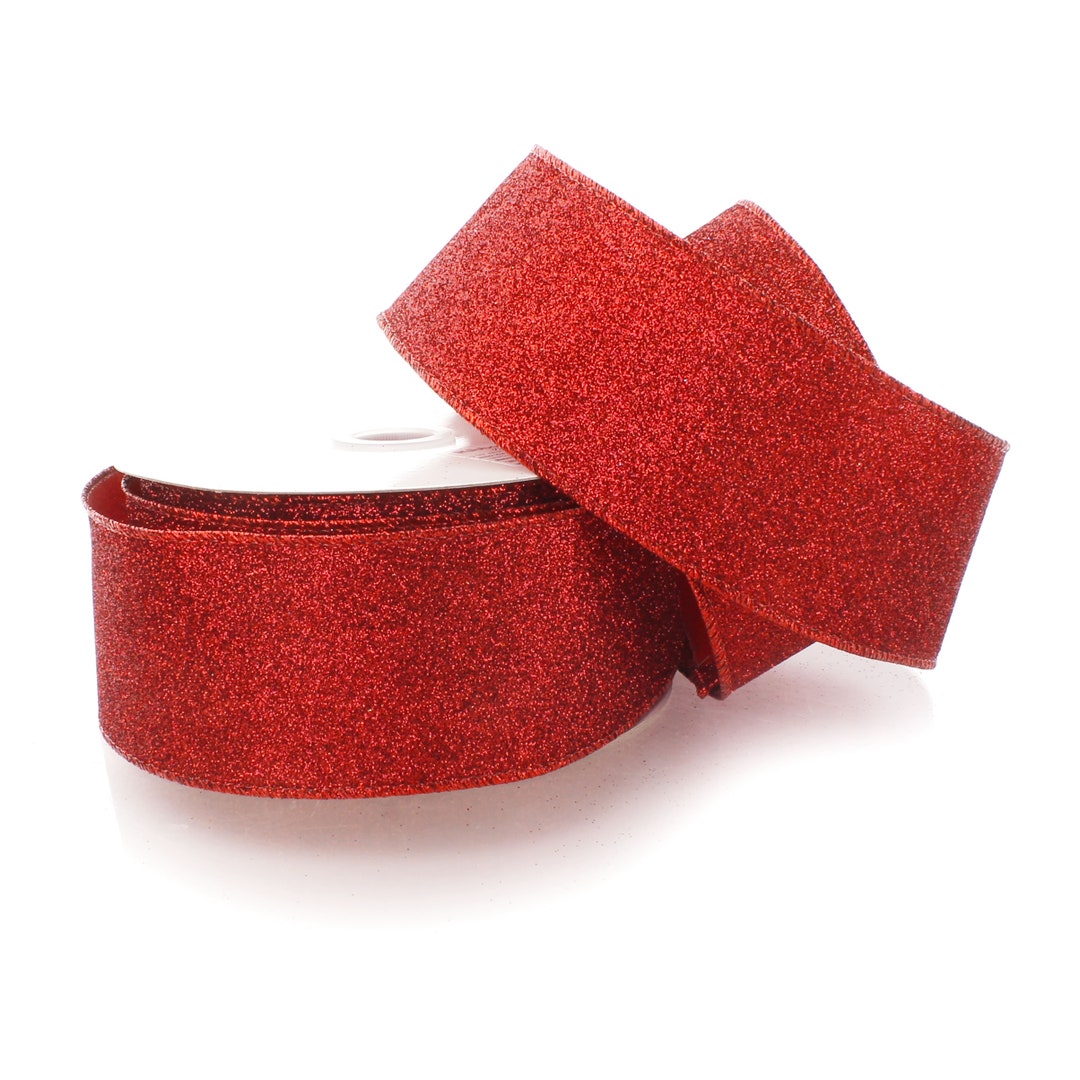 2 1/2 Inch Wired Red Glitter Ribbon Choose Length - Etsy