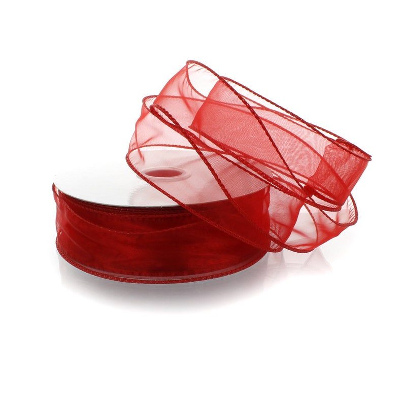 Red Sheer Organza Wired Ribbon #40 #9 2.5" 1.5" Wedding Floral Florist ...