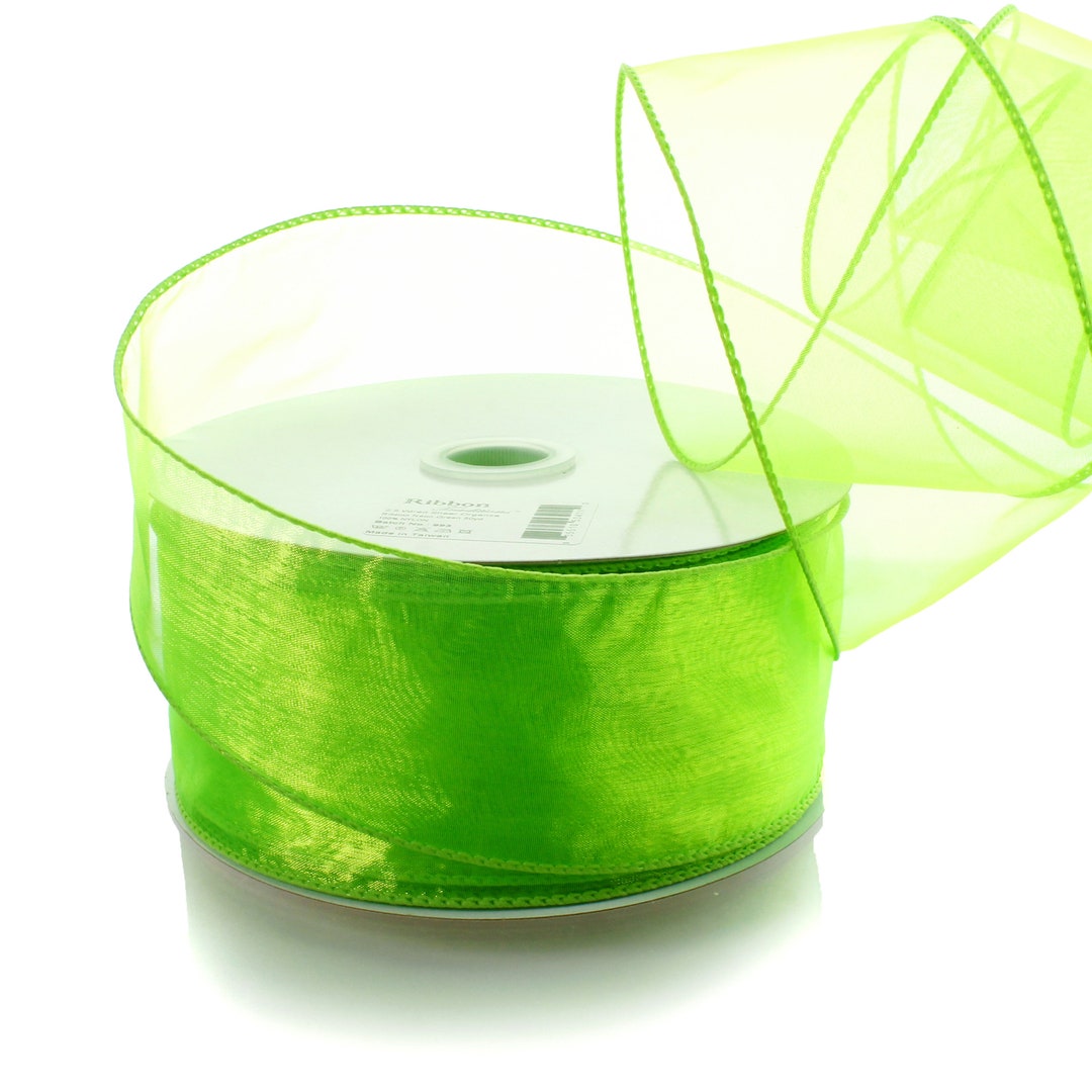 Neon Green Sheer Organza Wired Ribbon Florist #40 #9 2.5" 1.5" Wedding ...