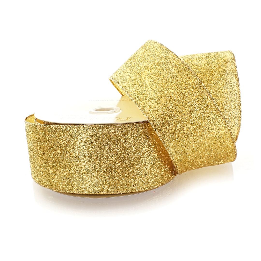 2 1/2" Wired Yellow Gold Glitter Ribbon - Choose Length - Etsy