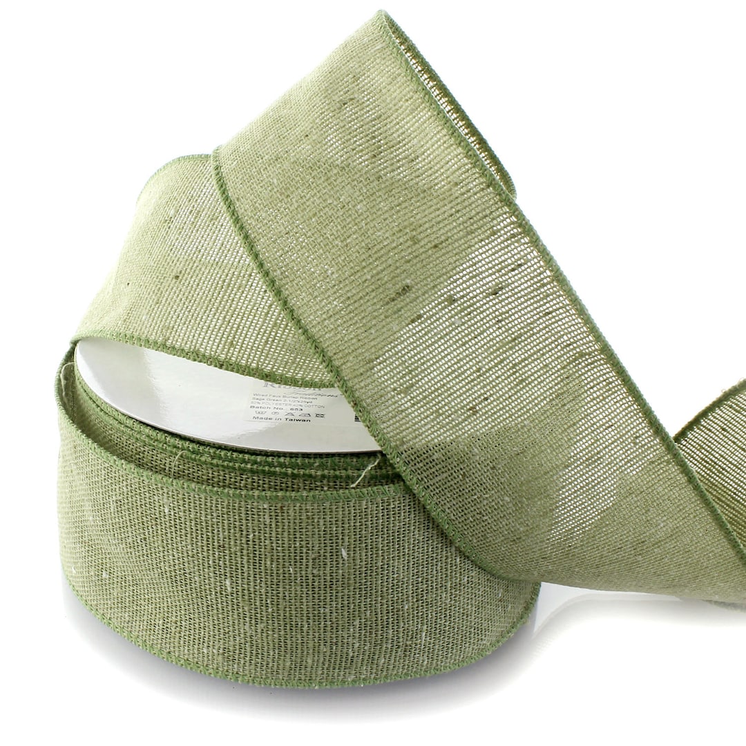 Sage Green Wired Cotton Burlap Ribbon 1.5 Inch or 2.5 Inch Rustic ...