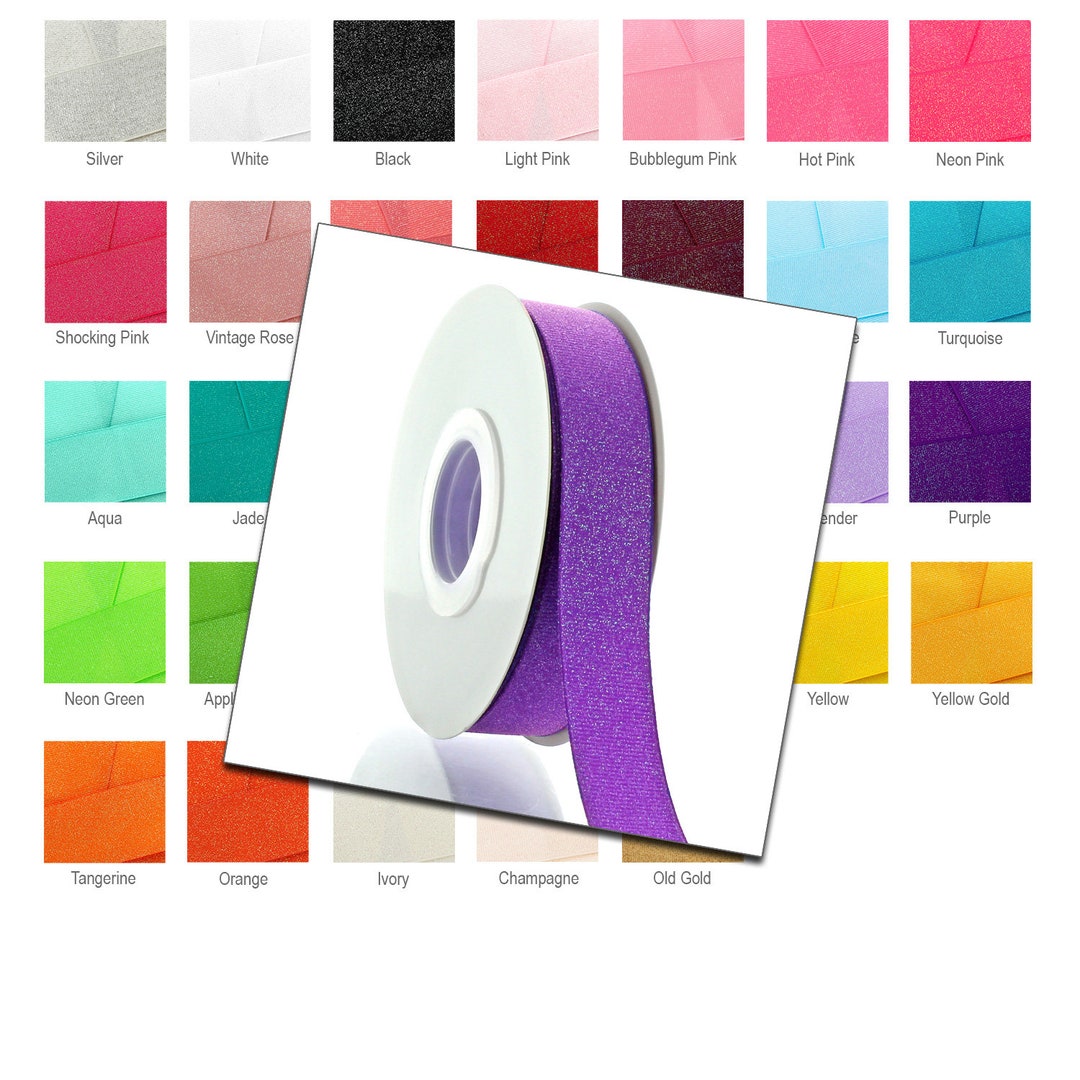 7/8 Inch Dazzle Glitter Grosgrain Ribbon 33 Colors Available- Choose ...