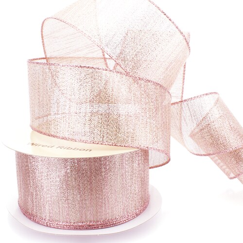 2.5 Metallic Plaid Rose Gold Ribbon Wired Ribbon - Etsy