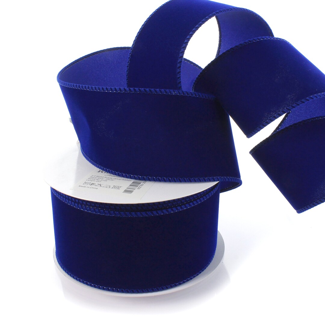 Cobalt Royal Blue Wired Suede Velvet Ribbon Wedding Holiday Winter 2.5 ...