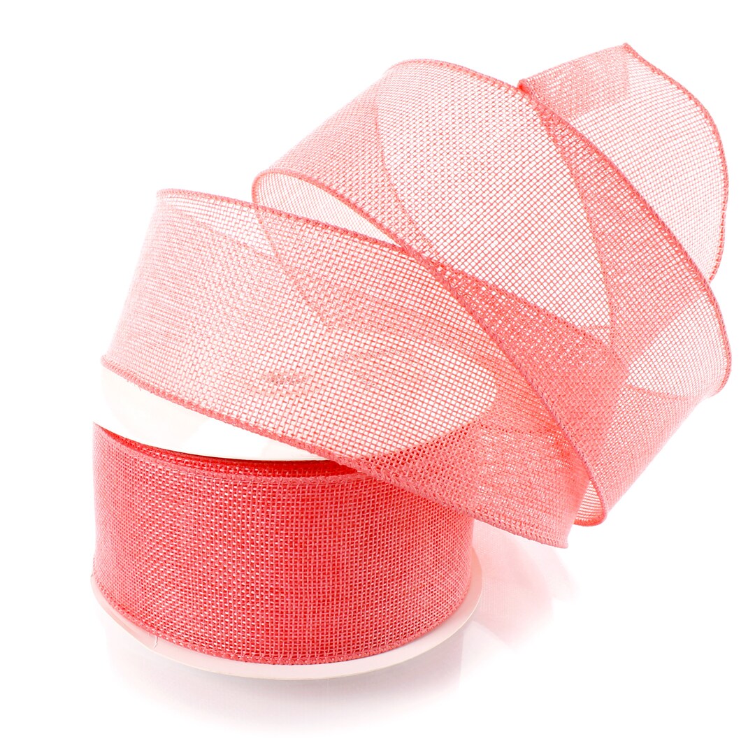 Coral Pink Wired Burlap Ribbon 2.5 Inch Rustic Country Spring Summer ...
