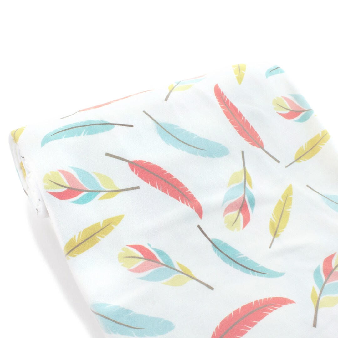 Pastel Boho Tribal Feathers DBP 4-way Stretch Fabric Double Brushed ...