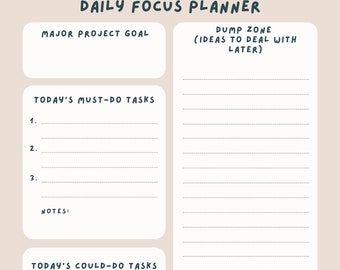 Daily Focus Planner Template | Printable Daily Focus Planner | Daily ...