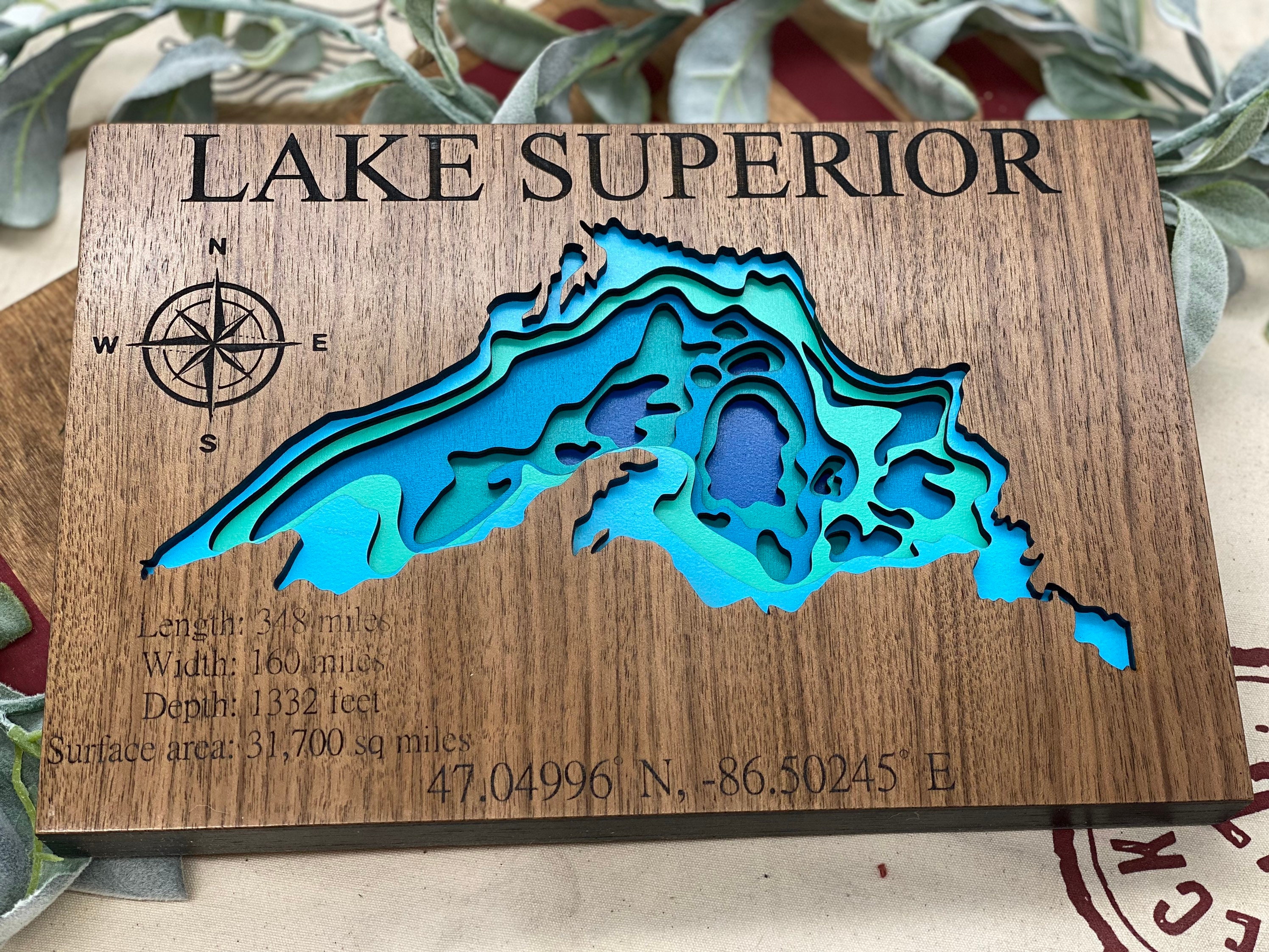 Lake Superior Depth Map/3d/layered Lake Depth Superior/ - Etsy