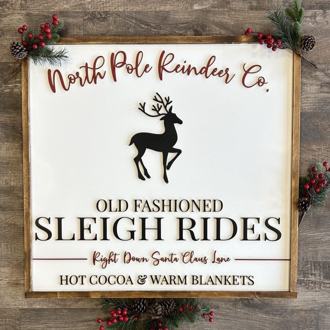 North Pole Reindeer Co. Christmas Sign, Sleigh Ride Painted Sign ...