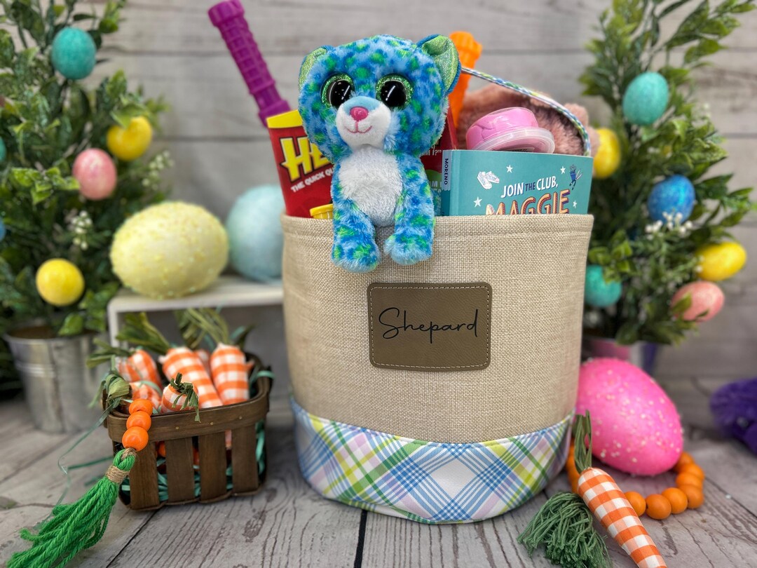 Custom Easter Bunny Basket With Personalized Engraved Leather Patch ...