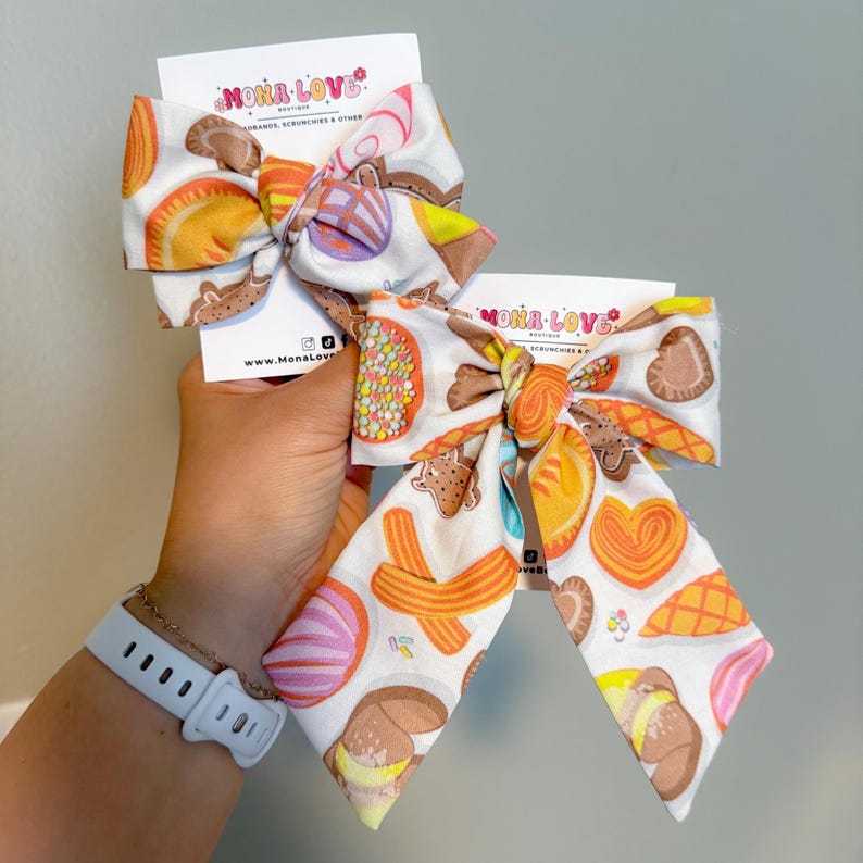 Pan Dulce Hair Bow | Hand-tied Fabric Hair Bows, Big Hair Bows ...