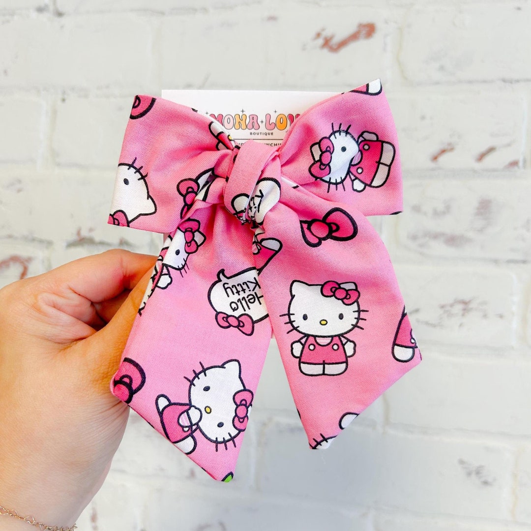Pink HK Bow, Hello Kitty Hair Bows | Hand-tied Fabric Hair Bows, Big ...
