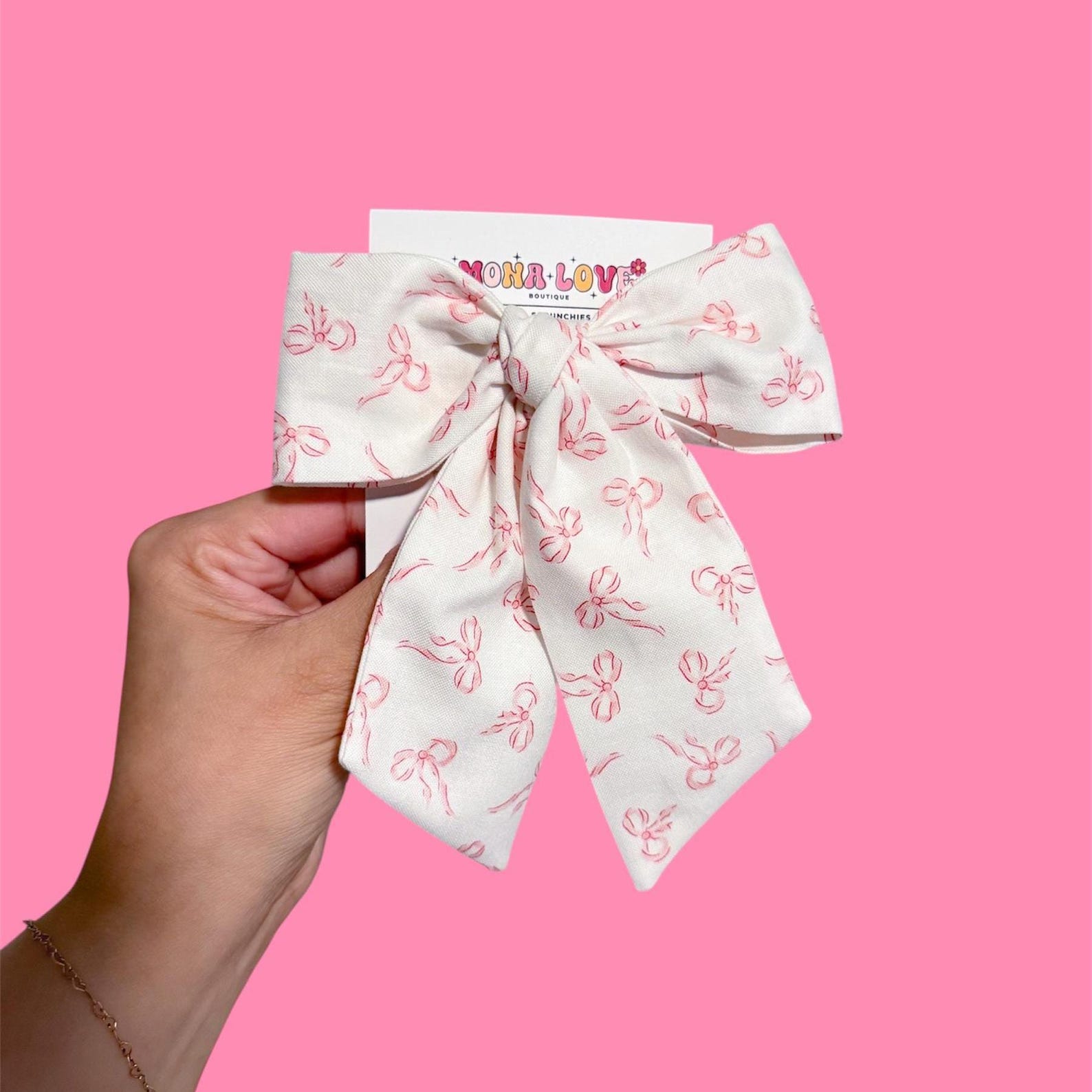 Pink Bows Hair Bow, Pink Coquette Hair Bow | Hand-tied Fabric Hair Bows ...