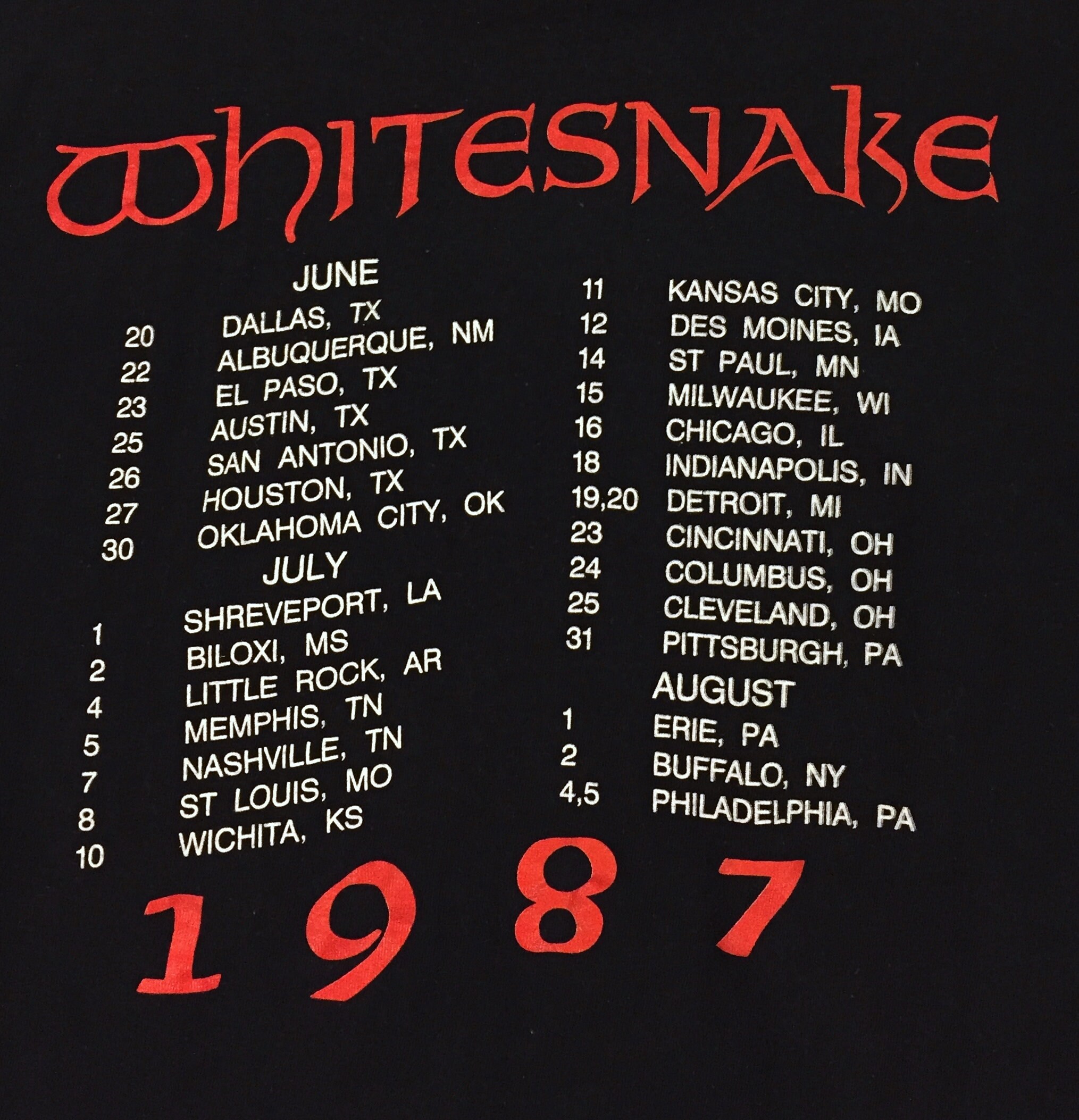 Vintage 80s WHITESNAKE Self Titled 1987 Tour Concert T Shirt Vintage 80s WHITESNAKE Self Titled 1987 Tour Concert T Shirt