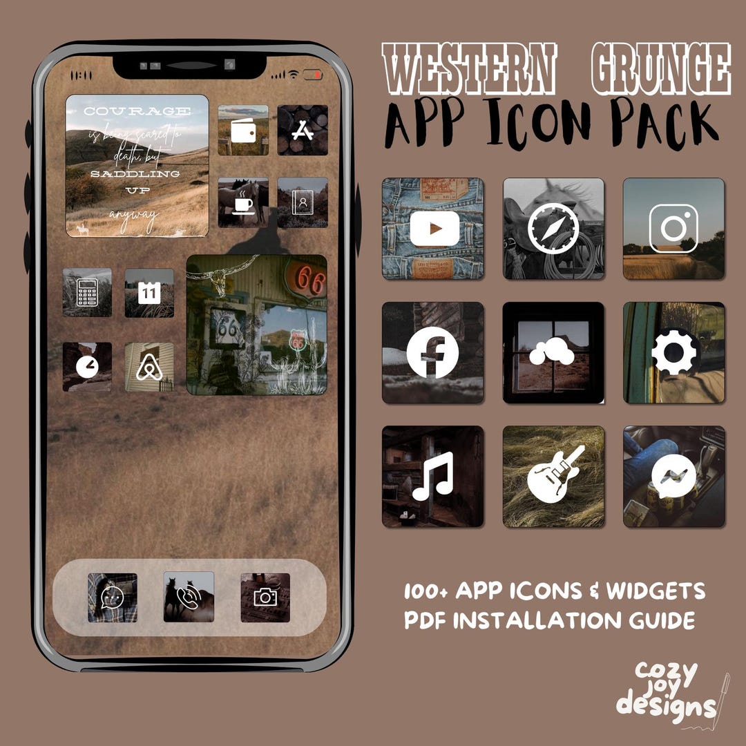 Western App Icons & Widgets: Grunge Cowboy Cowgirl Theme (IOS Digital ...