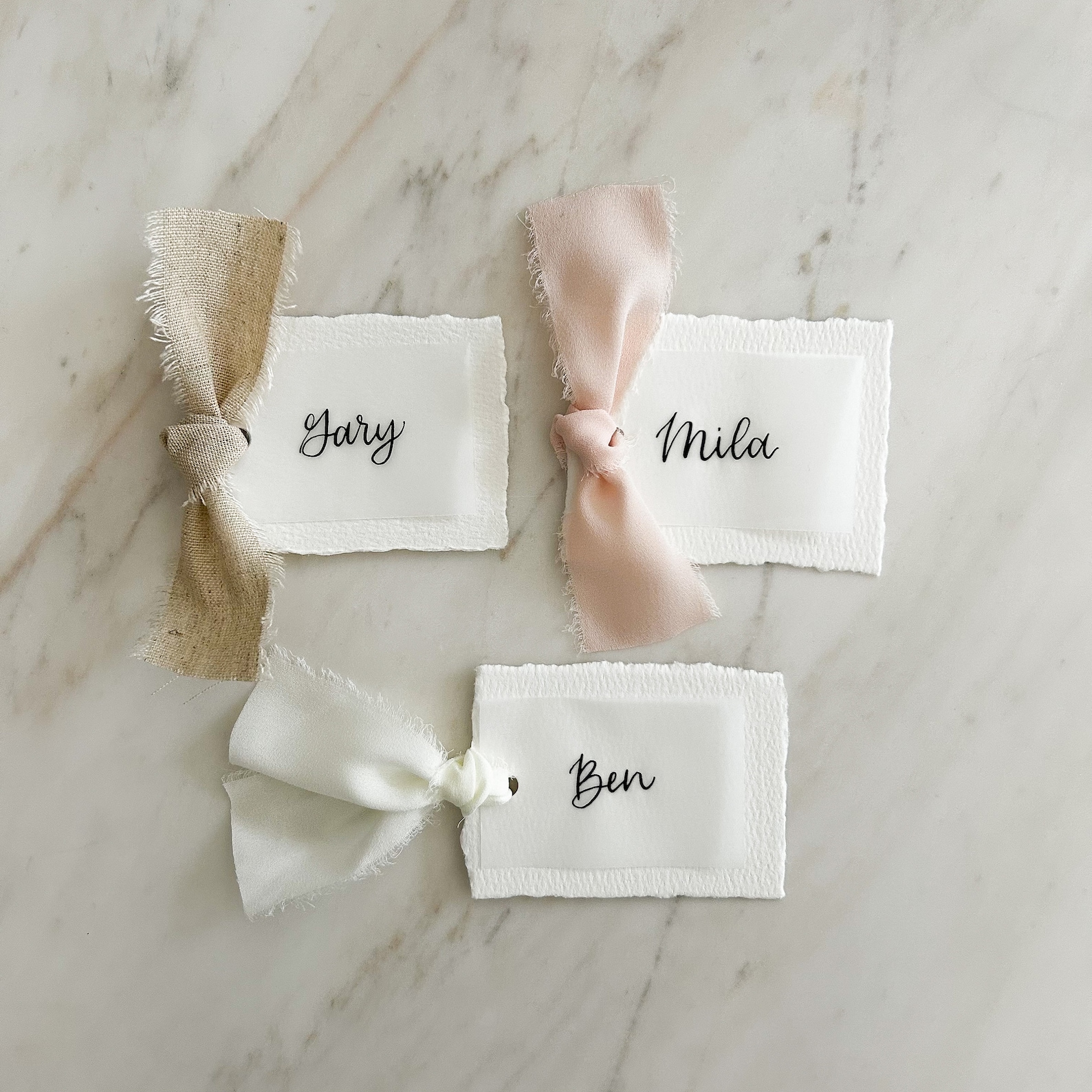 Handmade Paper Calligraphy Place Cards With Ribbon, Hand-lettered Place ...