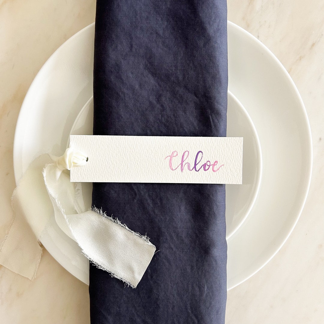 Watercolor Calligraphy Place Cards, Personalized Wedding Name Plate ...