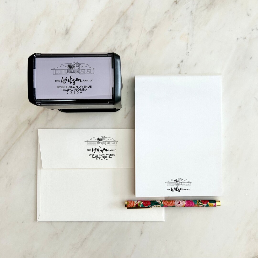 Custom House Illustration Stamp & Notepad Set Return Address Stamp With ...