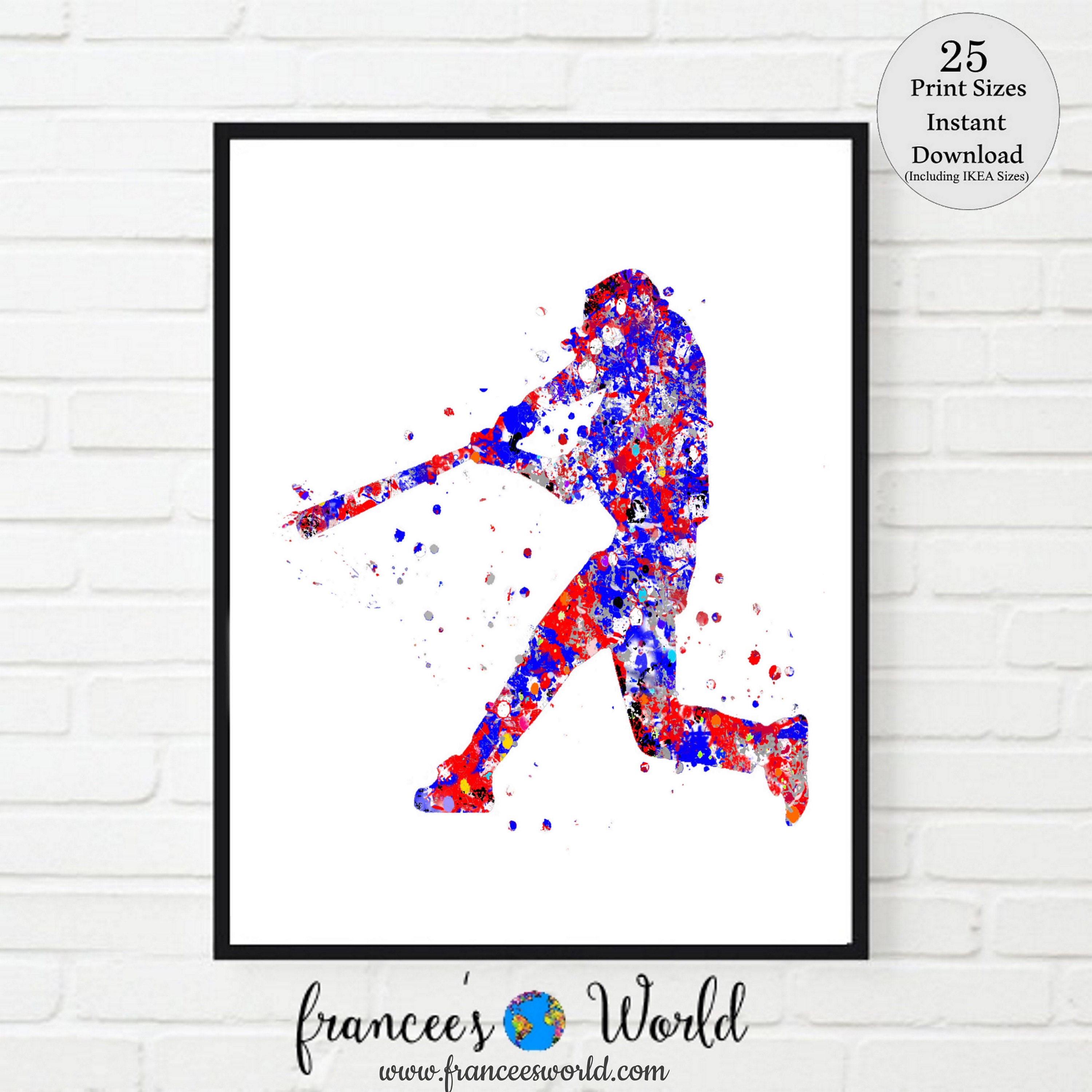 Baseball PRINTABLE Watercolor Red White and Blue Baseball Set | Etsy