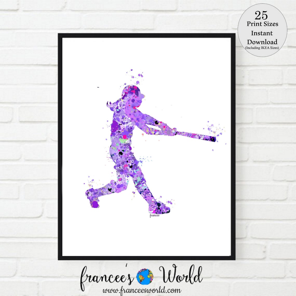 Softball PRINT Purple Softball PRINTABLE Watercolor - Etsy