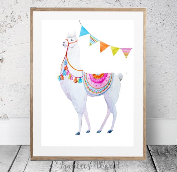 Llama print, Printable llama art, nursery room art, White llama, Cute ...