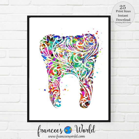 Tooth PRINT Human tooth art, Watercolor Tooth Medical Art Dental Clinic ...