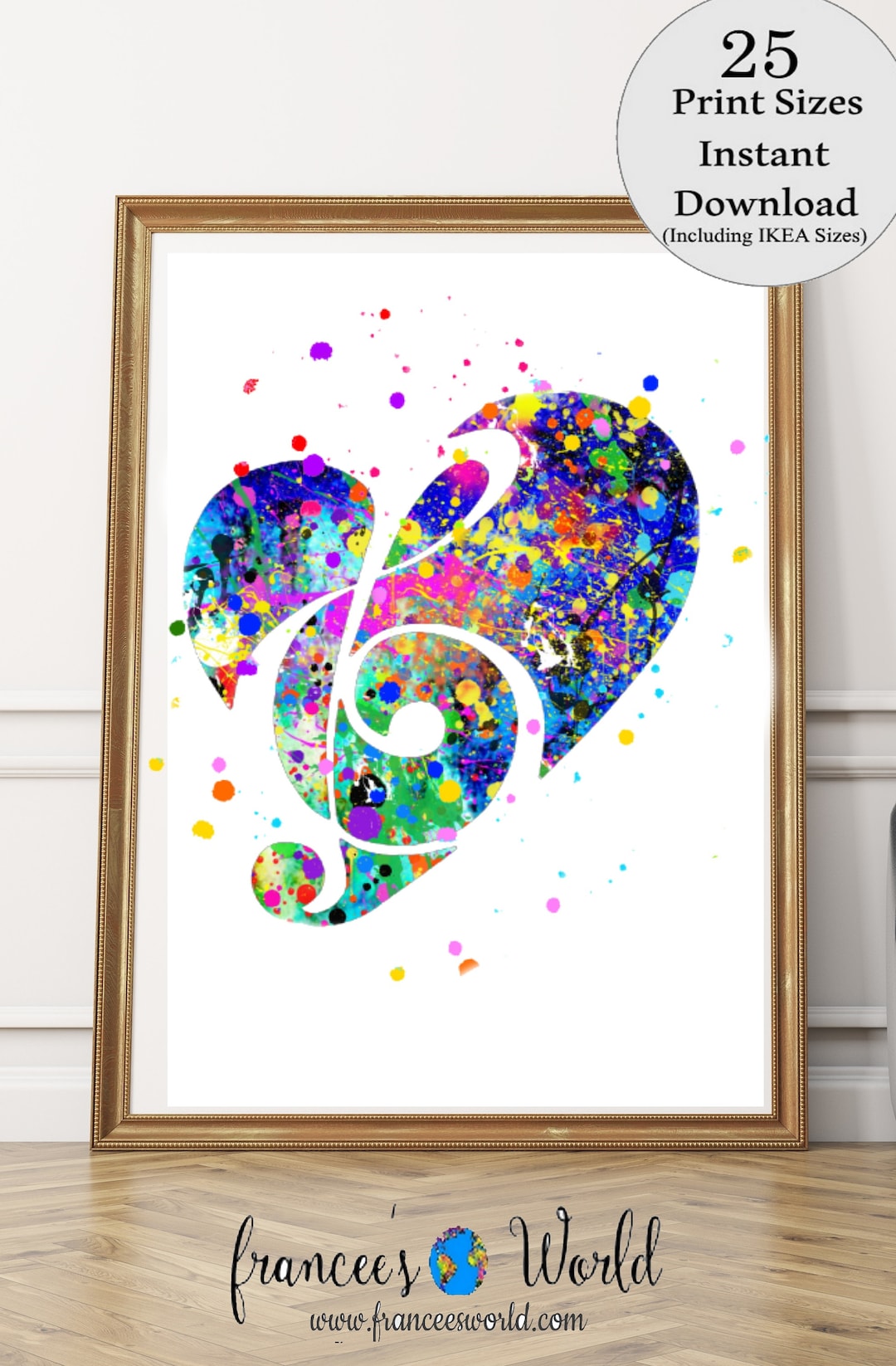 Treble Clef Watercolor Print: Colorful Music Room Art (digital Download ...