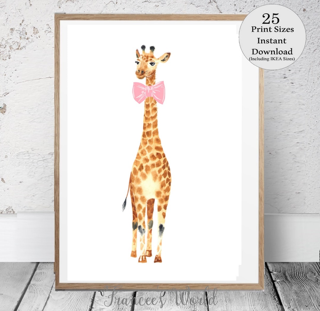 Giraffe Nursery PRINT, Pink Giraffe Printable, Pink Bow Giraffe Nursery ...