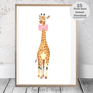 Giraffe Nursery PRINT, Pink Giraffe Printable, Pink Bow Giraffe Nursery ...