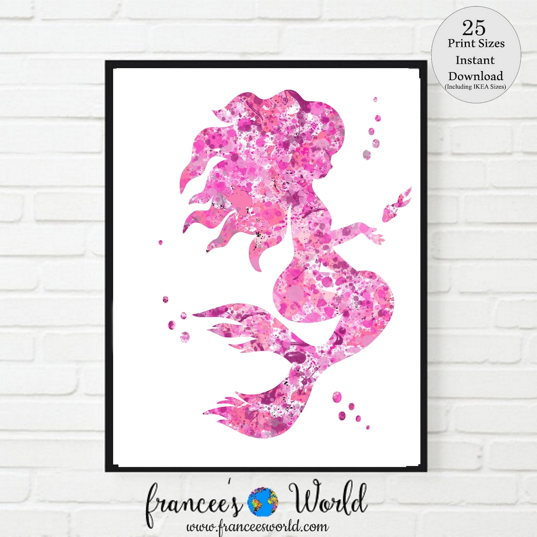 Mermaid Print, Pink Mermaid Art, Mermaid Dorm Art, Mermaid Printable ...