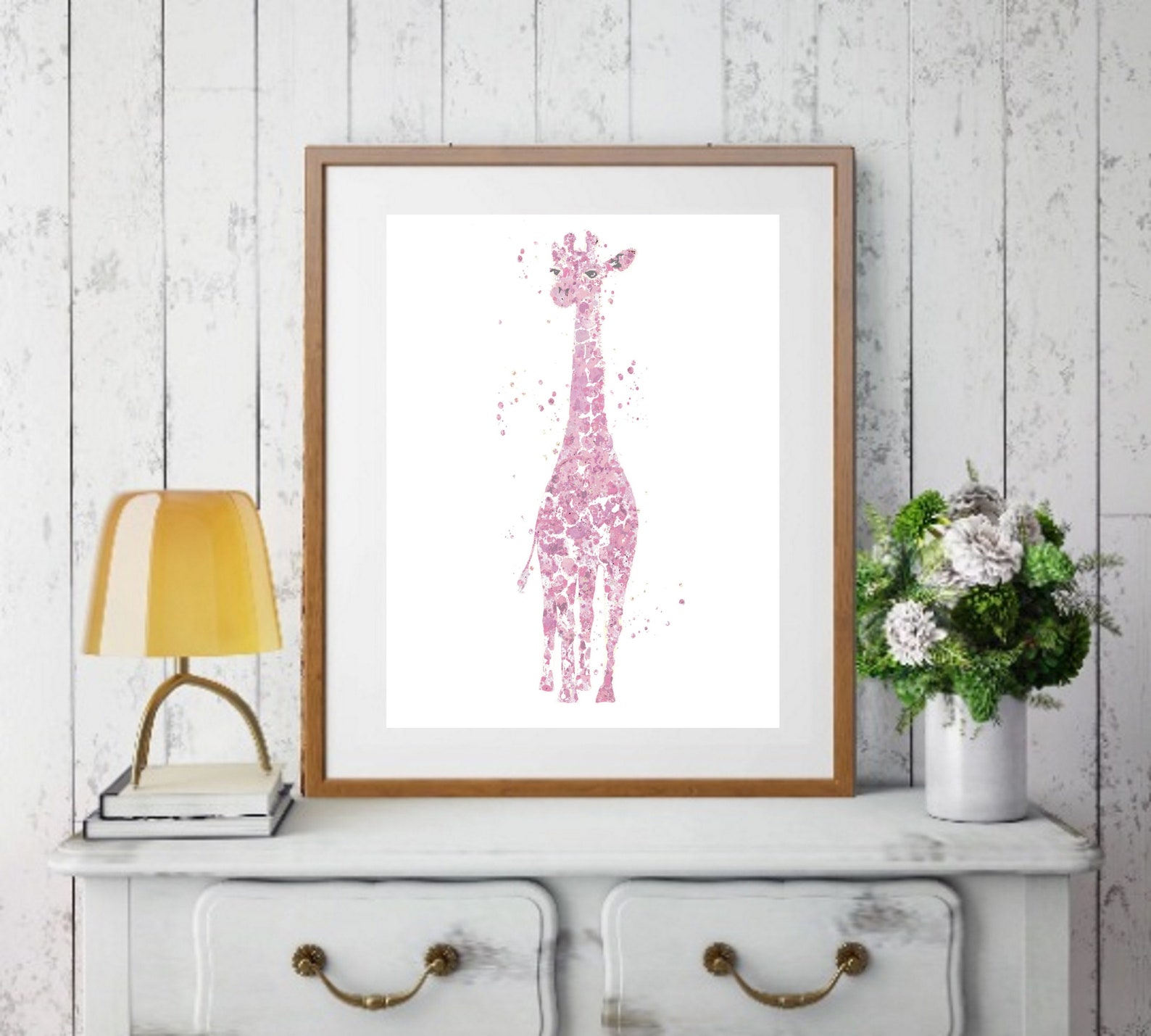 Giraffe Pink PRINTABLE Giraffe Art Watercolor Print Safari | Etsy