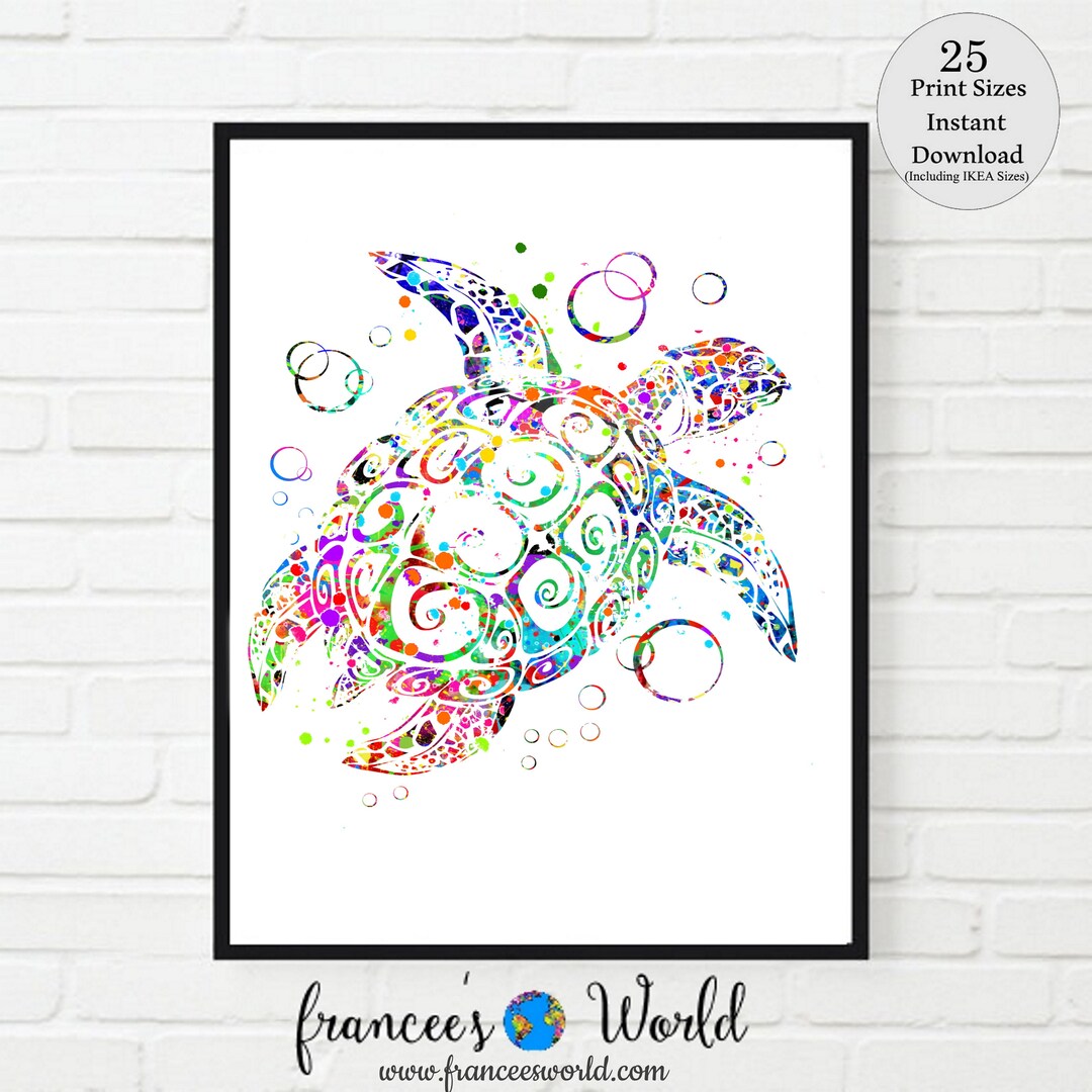 Turtle Print, Sea Turtle Art, Turtle Watercolor, PRINTABLE, Turtle Dorm ...