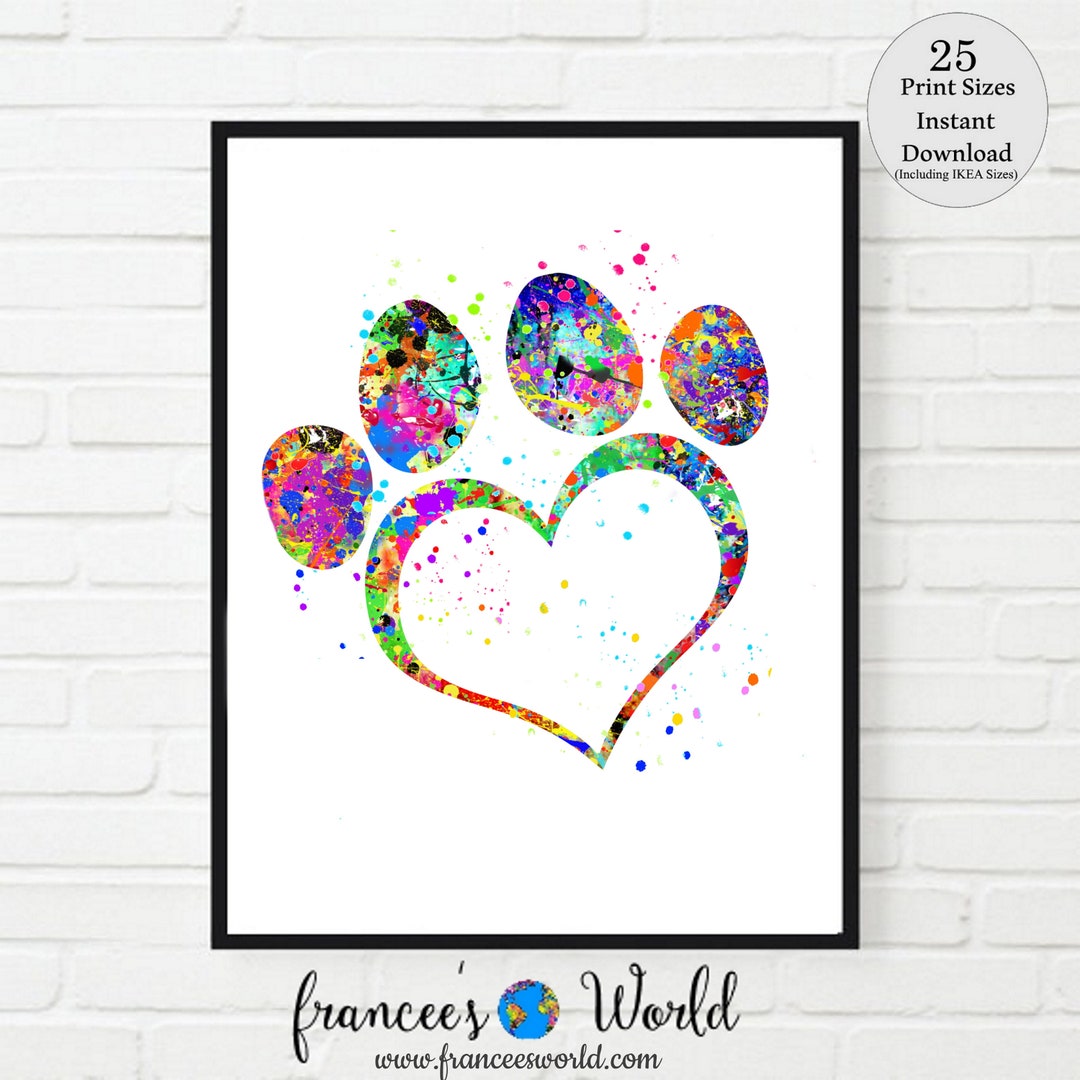 Watercolor Dog Paw Print With Heart - Animal Art (digital Download) - Etsy