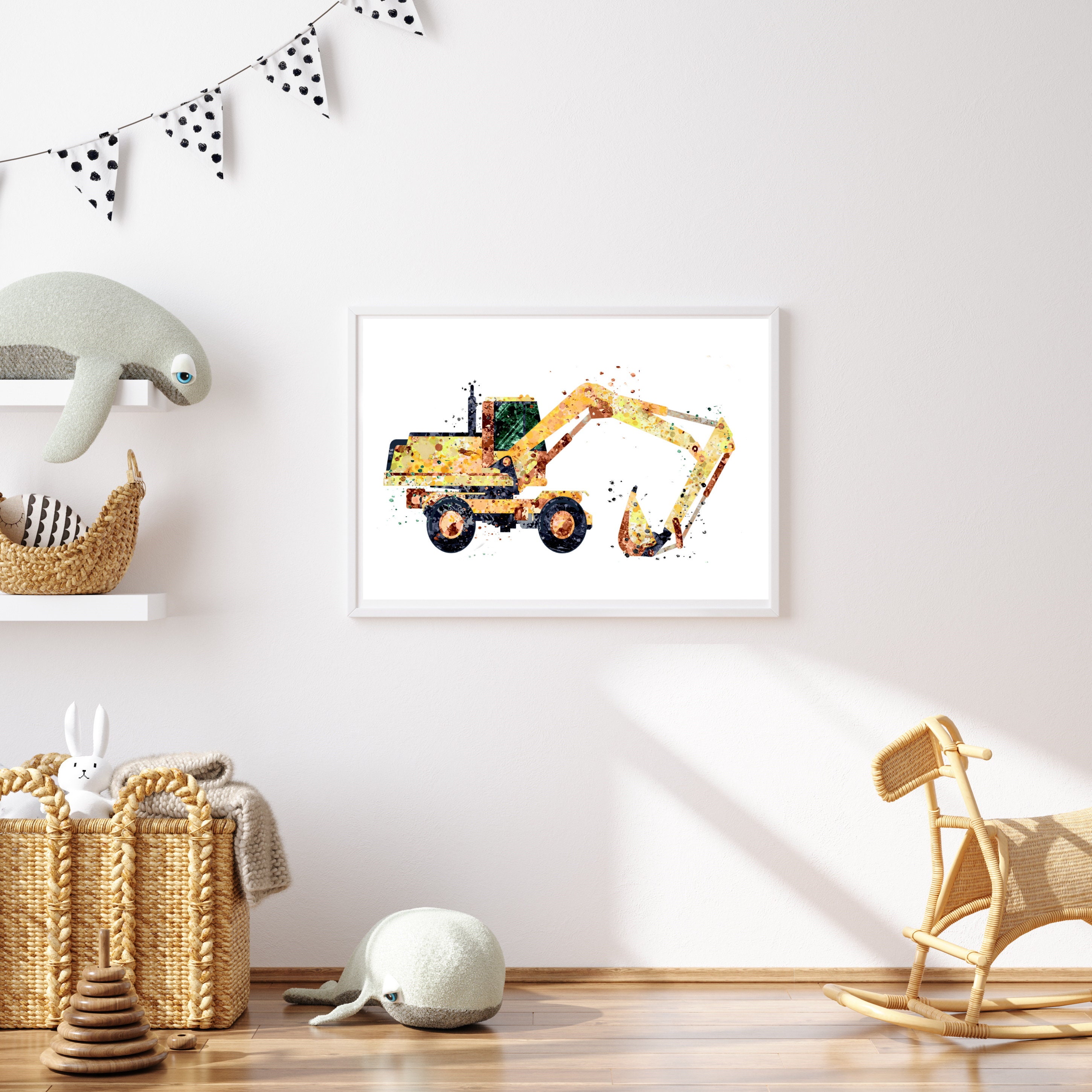 Excavator Print Digger Art Construction Truck Print | Etsy