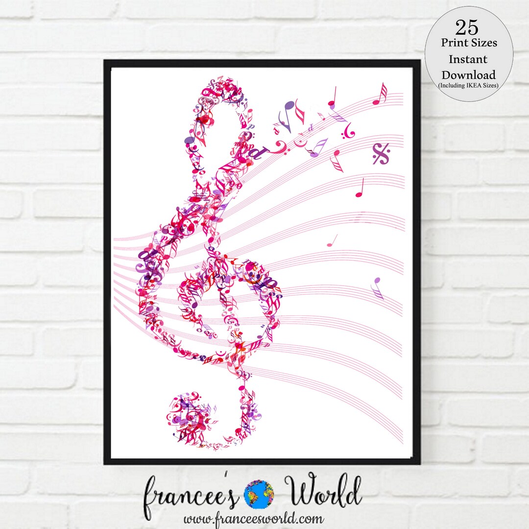 Musical Print, Musical Note Wall Art, Clef Note Print, Printable, Girl ...