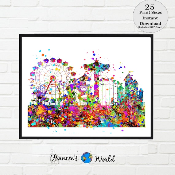Amusement park print, Ferris Wheel art, amusement ride art, PRINTABLE ...