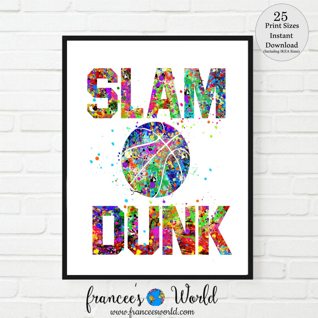 Slam Dunk Print, Basketball Art Printable, Basketball Dorm Art ...