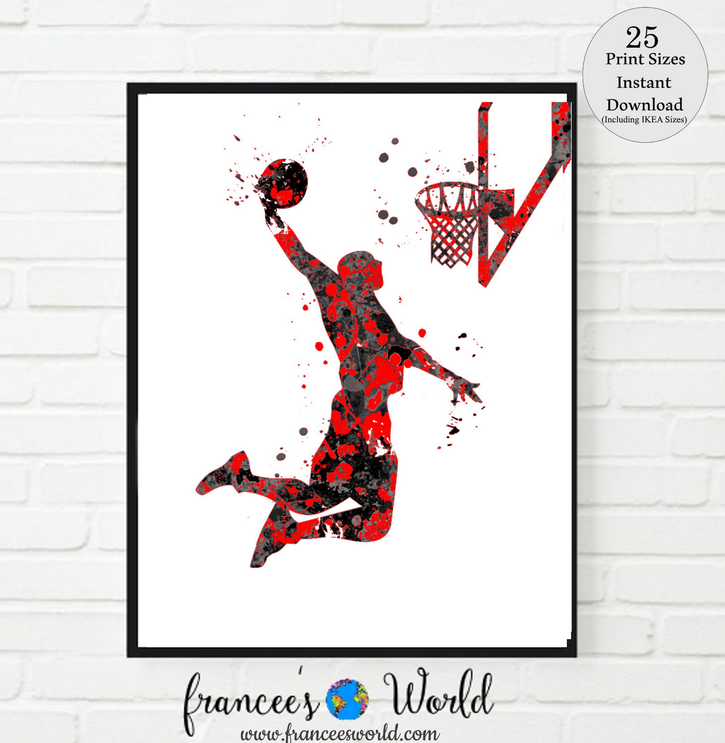 Basketball Red and Black Print Art Boy Basketball Poster Set - Etsy